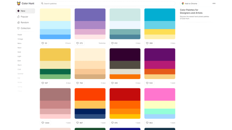 Colorhunt - 颜色搭配 - 设计导航 - 霂明导航
