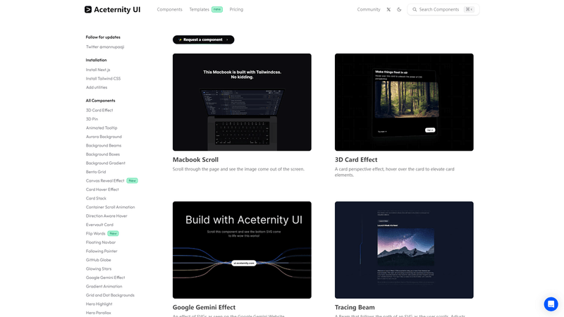 Aceternity UI - 界面交互 - 设计导航 - 霂明导航